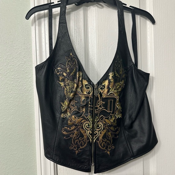 Harley-Davidson | Tops | Harley Davidson Leather Halter Top Black ...